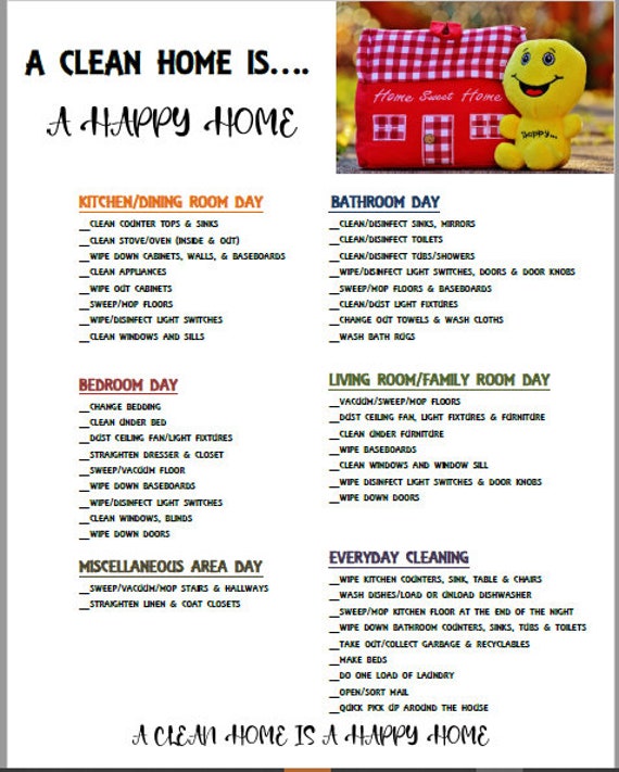 Printable House Cleaning Routines Chores and Checklists - Etsy