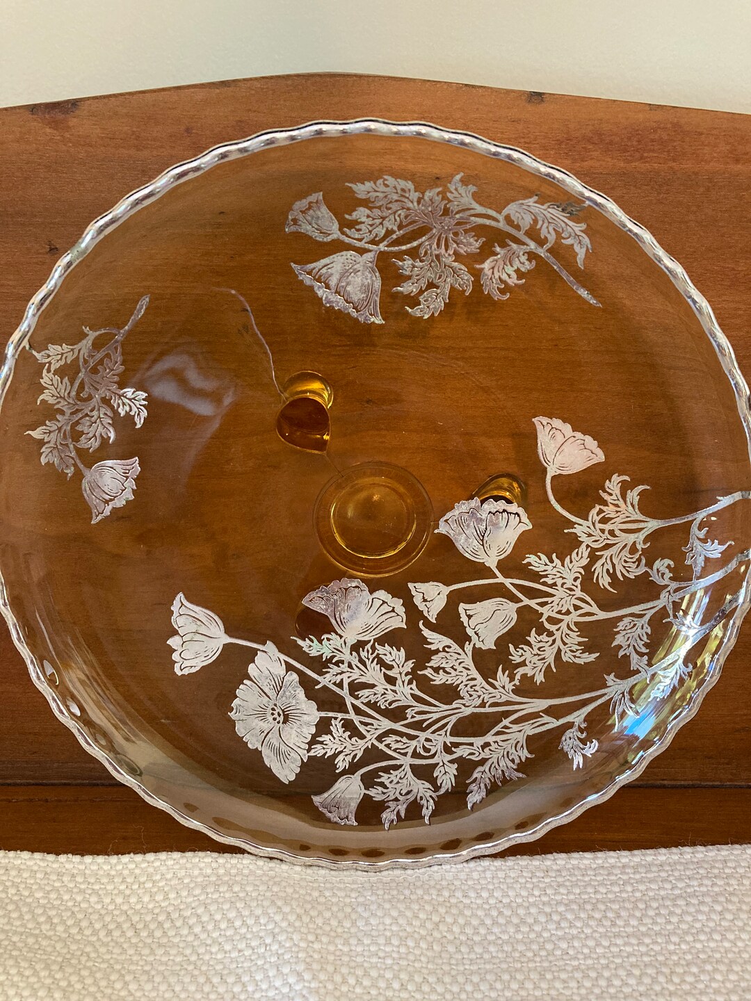 Silver Overlay Amber Glass Footed Plate - Etsy