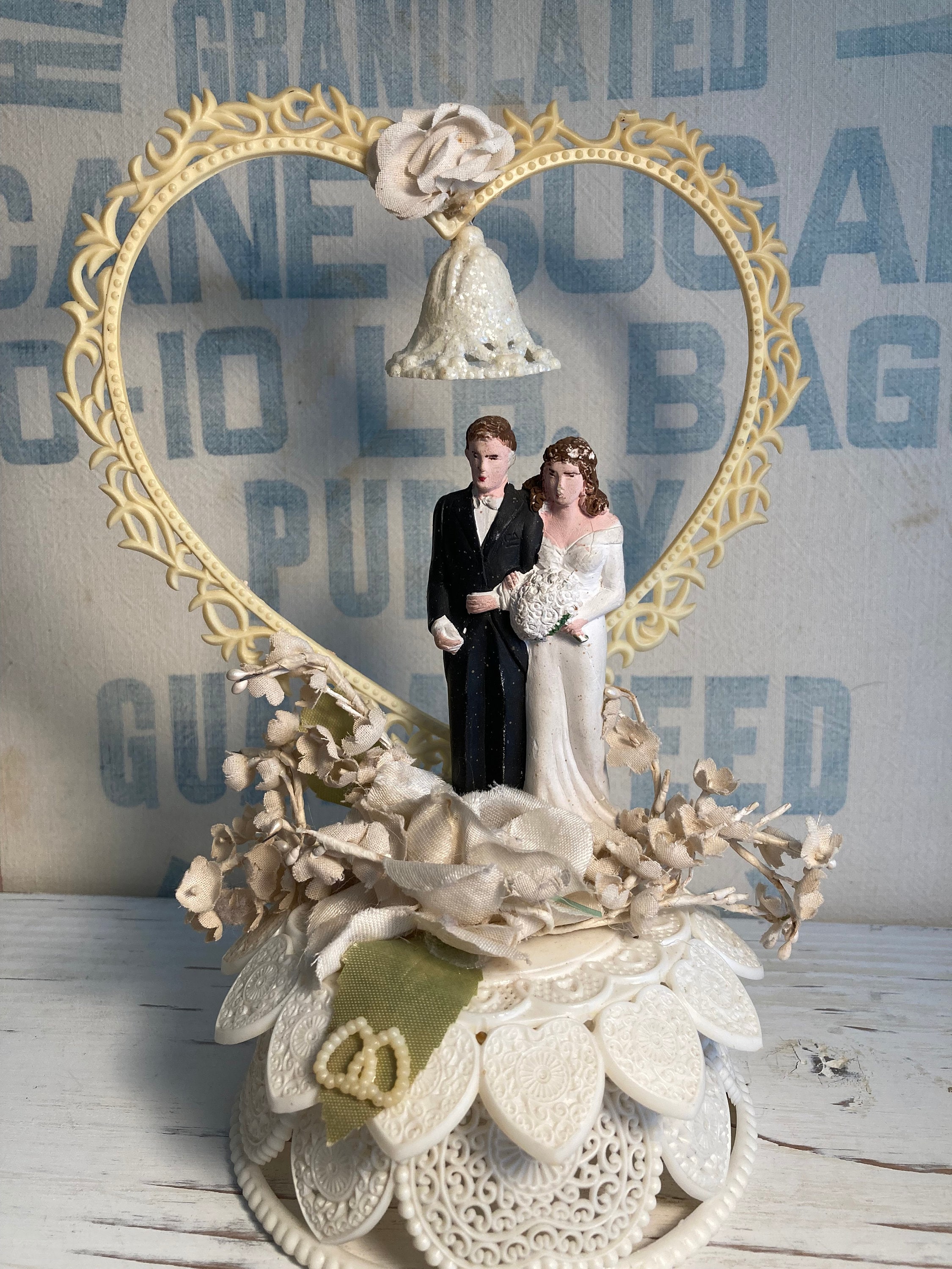 Antique Wedding Cake Topper Heart Face Vintage Blown Glass Wedding