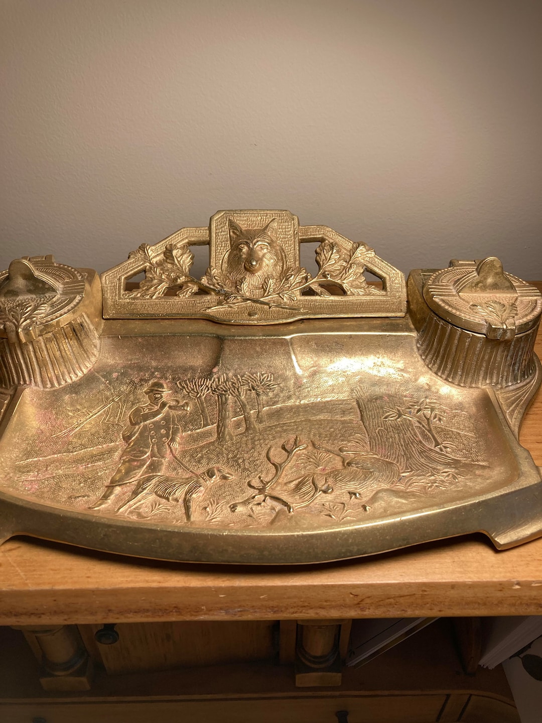 Antique Brass Double Inkwell Stand - Etsy