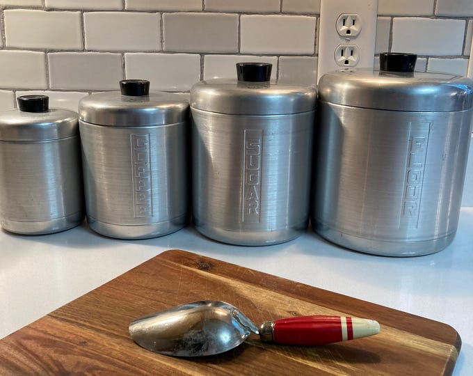 Mid Century French Small Kitchen Canister Set, Aluminium Spice Pots ...