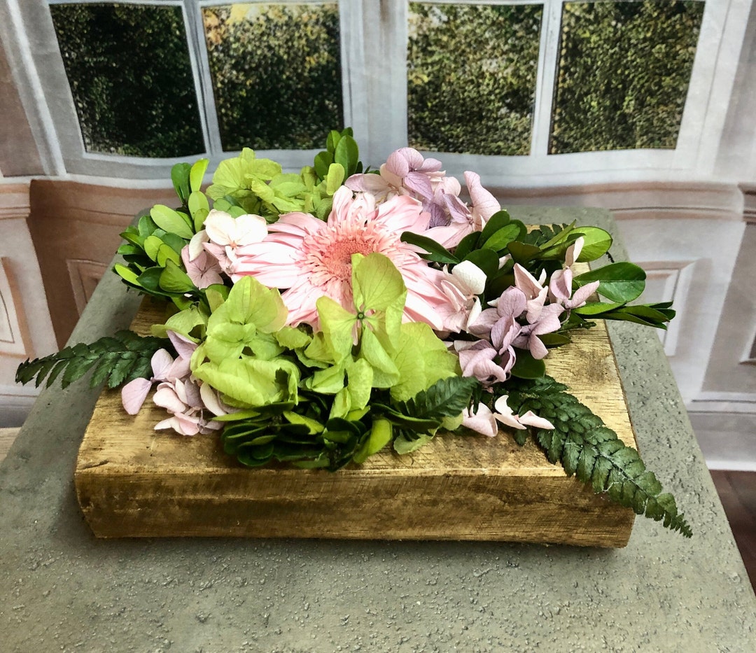 Pink Preserved Real Gerber Daisy in Rustic Wood Box, Forever Flowers ...