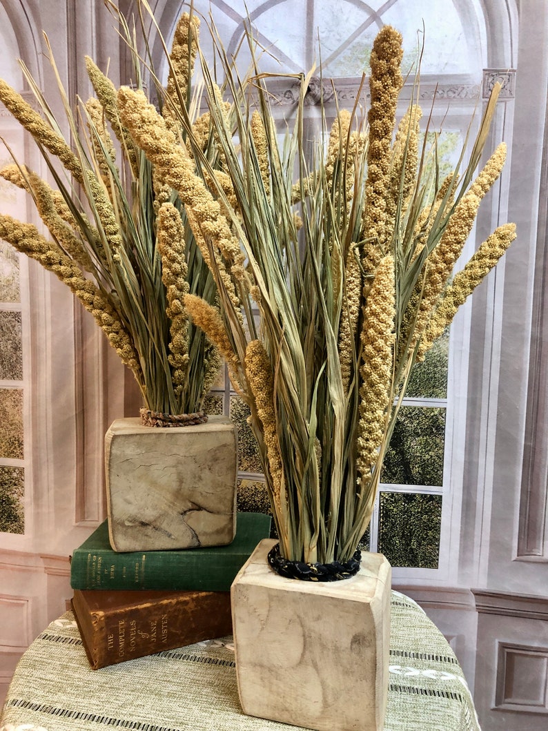 Natural Foxtail Millet Grass Bouquet Arranged in White Wash Distressed ...