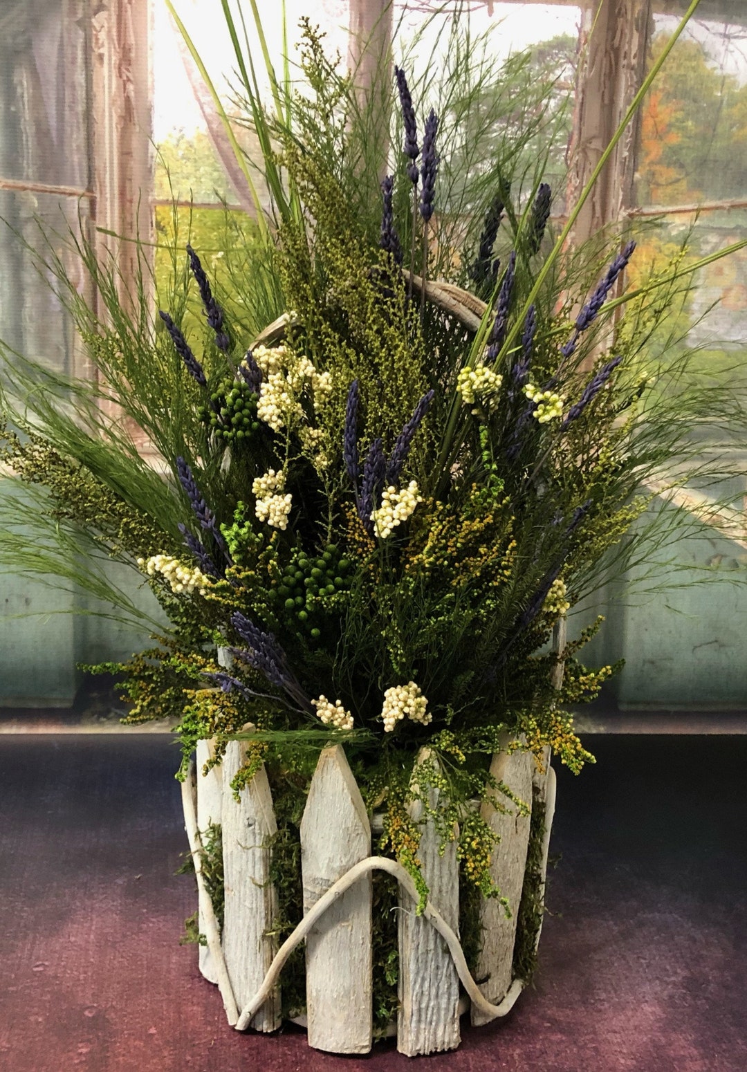 Sweet Meadows Arrangement, WW Wood Picket Base, Real Preserved Lavender ...