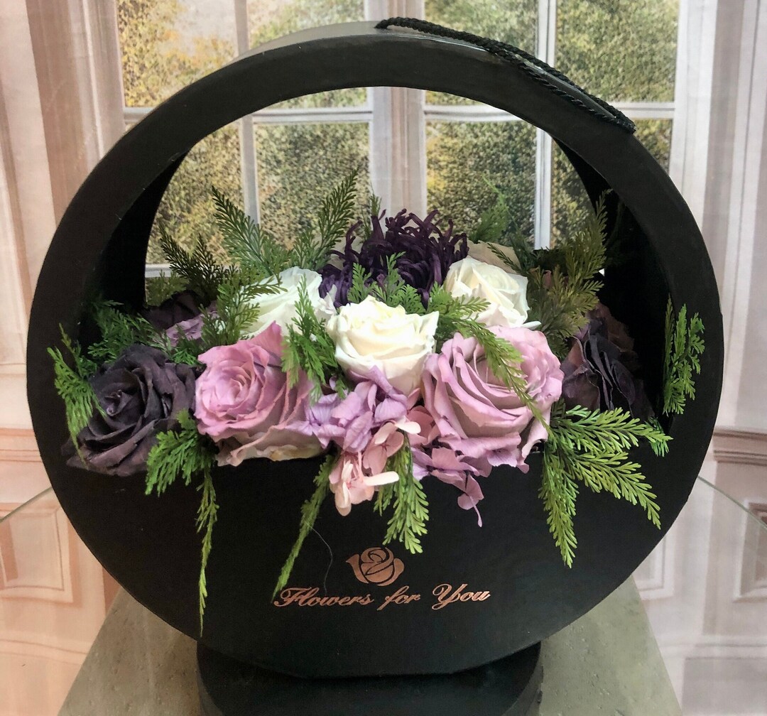 Preserved Purple Rose Flower Box: European Style Floral Arrangement ...