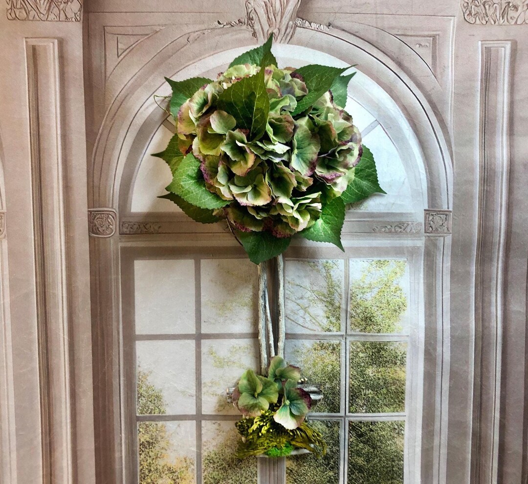 Hydrangea Half Topiary Wall Decor: Rustic White-washed Twig Pot - Etsy