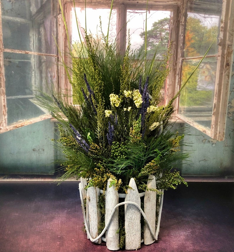 Sweet Meadows Arrangement, WW Wood Picket Base, Real Preserved Lavender ...