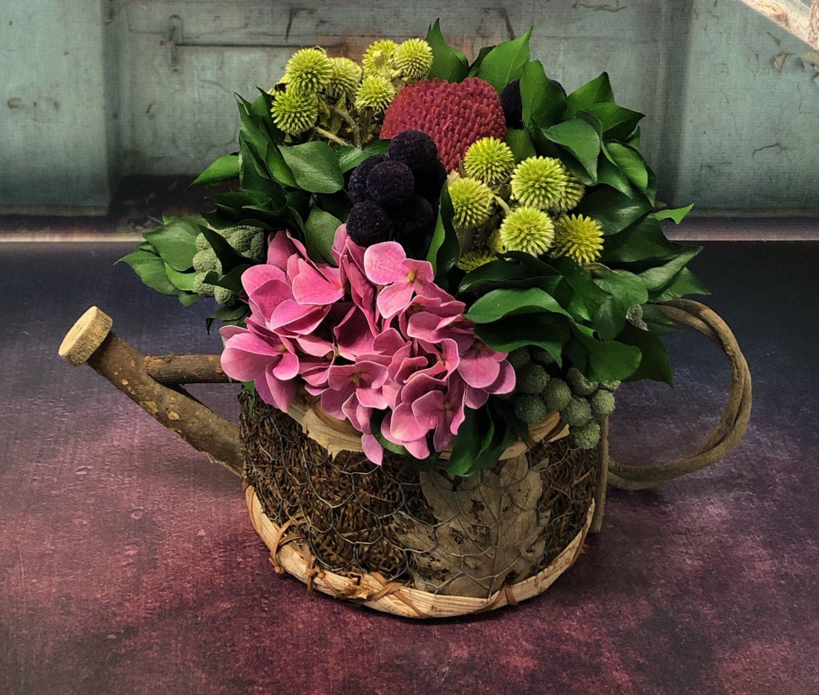 Preserved Garden Cluster Arrangement, Natural Leaf Sprinkler ...