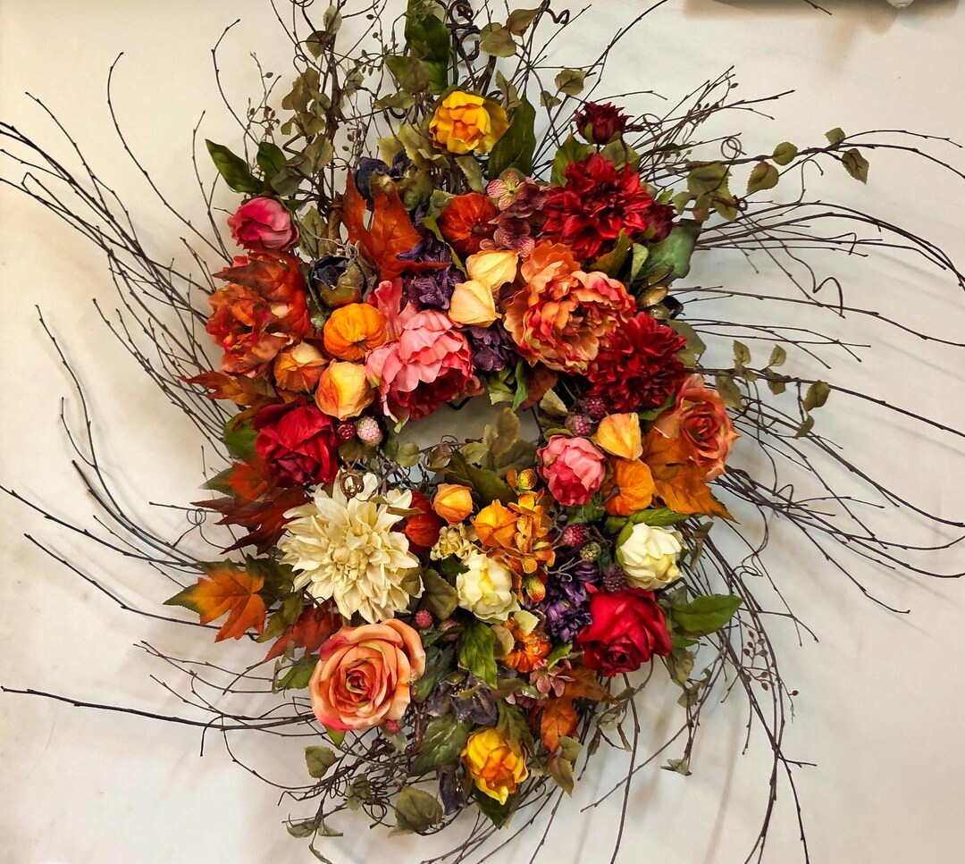 Long! 46-inch Realistic Flower Wreath for Front Door, Rustic Cascading ...