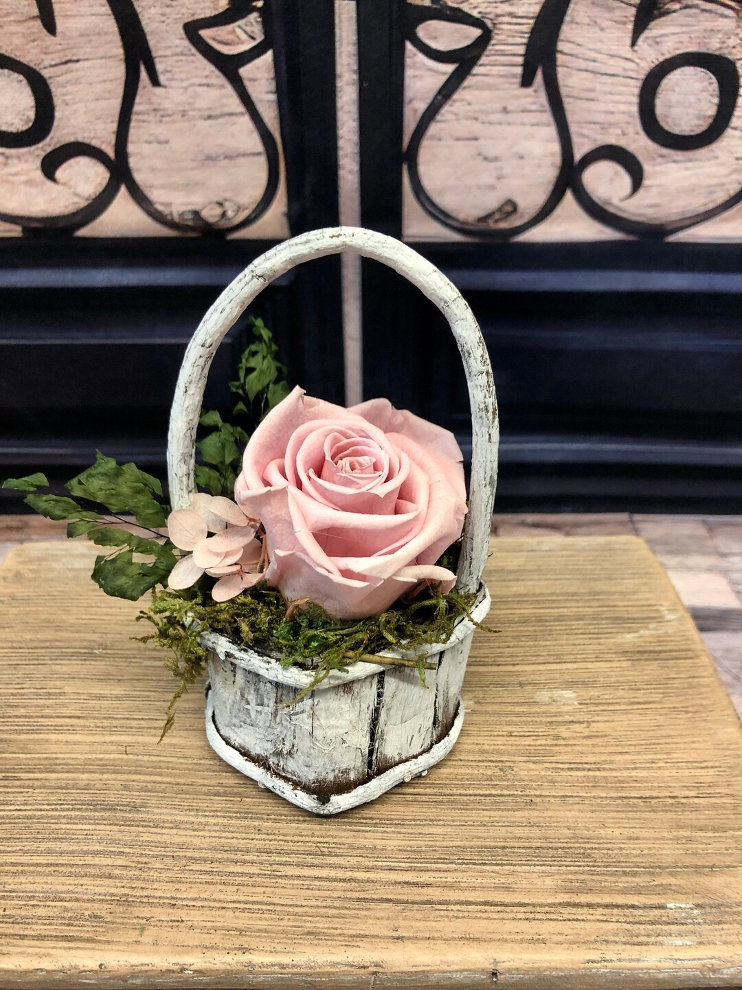 Preserved Rose Arrangement: Small Bark Basket, Choose Rose Color - Etsy