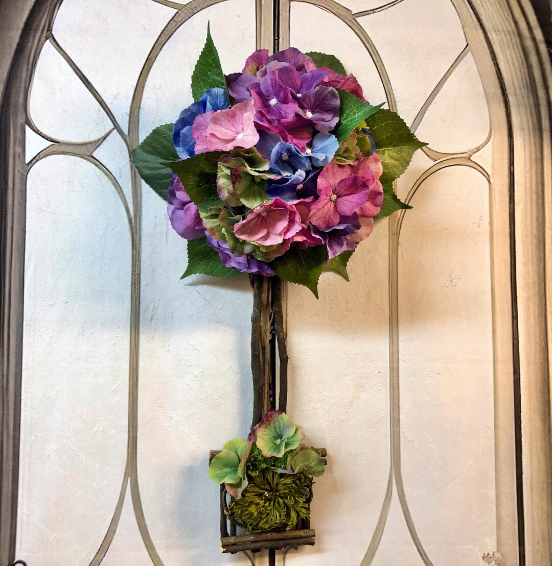 Hydrangea Half Topiary: Rustic Twig Pot Wall Decor - Etsy