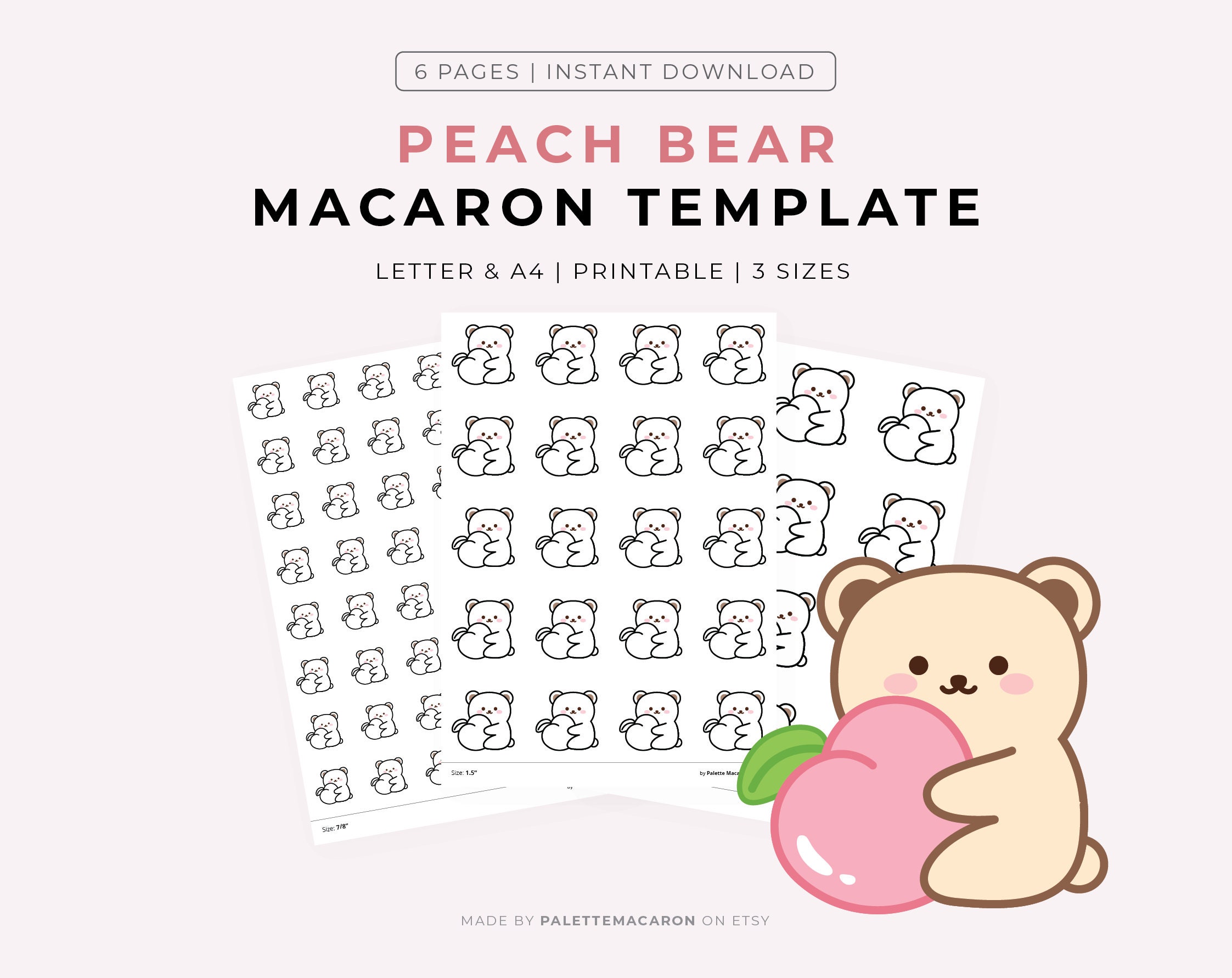 Peach Bear Printable Macaron Template - Etsy