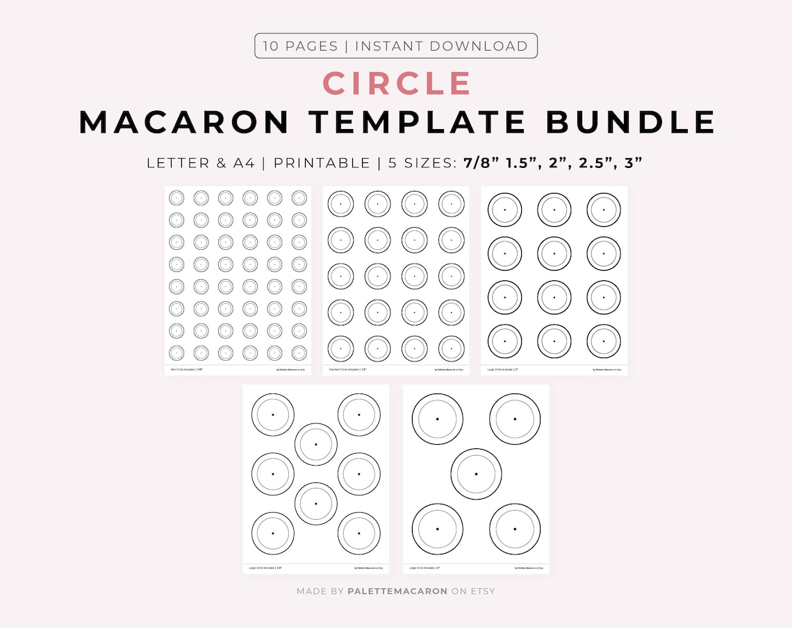 Printable Circle Macaron Template Bundle 5 Sizes: 7/8" 1.5" 2" 2.5" 3 ...