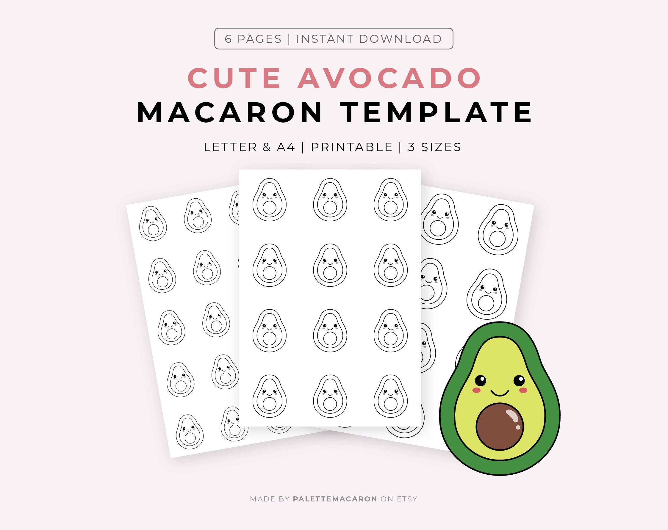 Printable Cute Avocado Macaron Template - Etsy