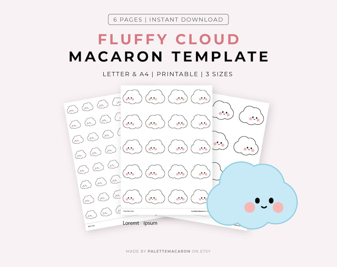Fluffy Cloud Printable Macaron Template - Etsy