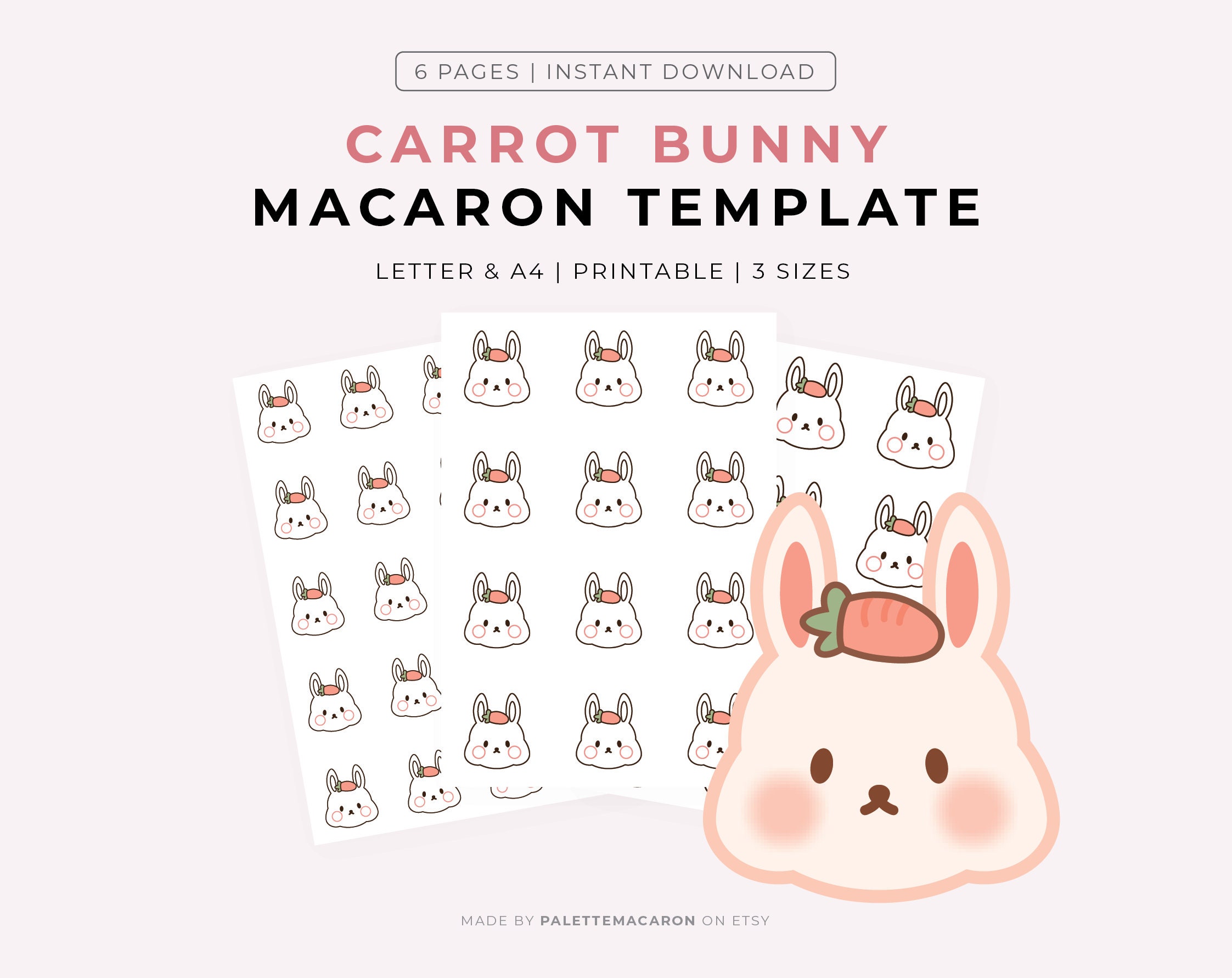 Printable Cute Bunny Macaron Template - Etsy