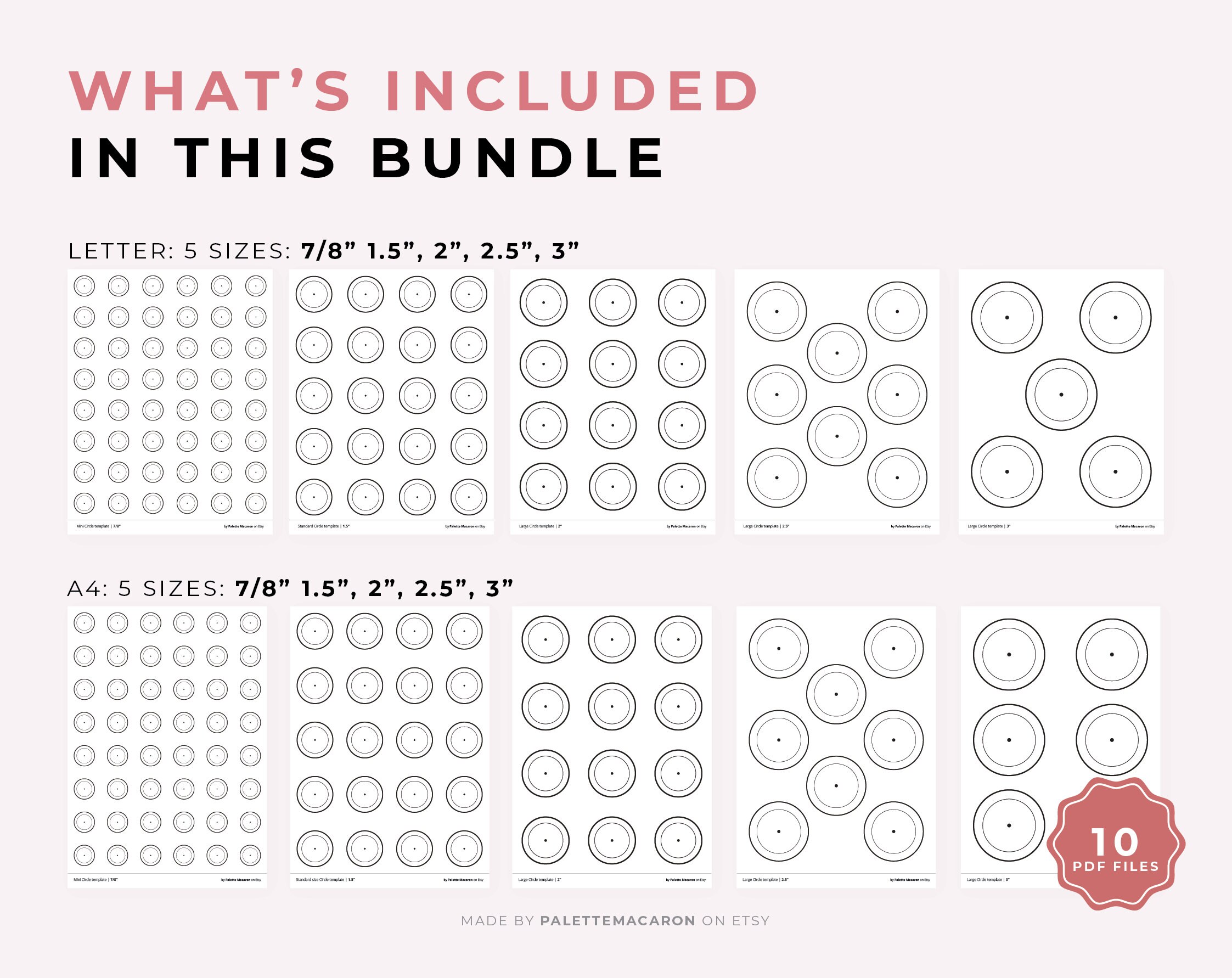 Printable Circle Macaron Template Bundle 5 Sizes: 7/8" 1.5" 2" 2.5" 3 ...