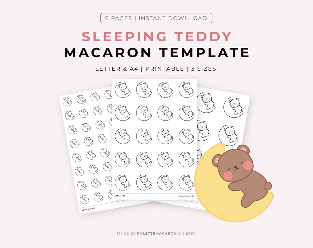 Printable Sleeping Teddy Macaron Template - Etsy