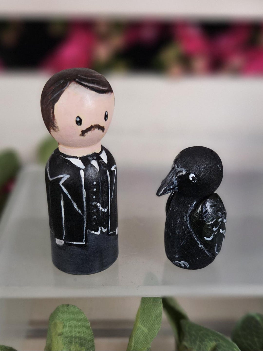 Edgar Allen Poe and Raven Hand Painted Peg Dolls in Presentation Frame ...