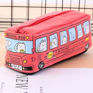 Cute School Bus Pencil Case, Large Capacity Canvas Stationery Box, Best ...
