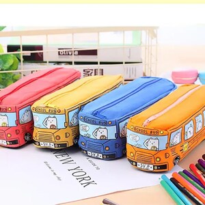 Cute School Bus Pencil Case, Large Capacity Canvas Stationery Box, Best ...