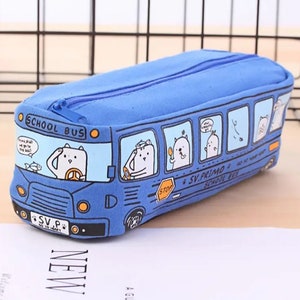 Cute School Bus Pencil Case, Large Capacity Canvas Stationery Box, Best ...