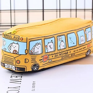 Cute School Bus Pencil Case, Large Capacity Canvas Stationery Box, Best ...