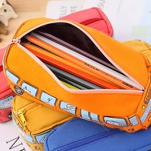 Cute School Bus Pencil Case, Large Capacity Canvas Stationery Box, Best ...
