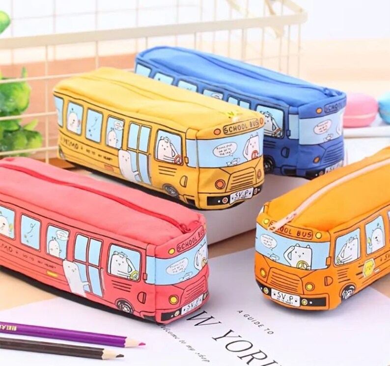 Cute School Bus Pencil Case Large Capacity Canvas Stationery - Etsy