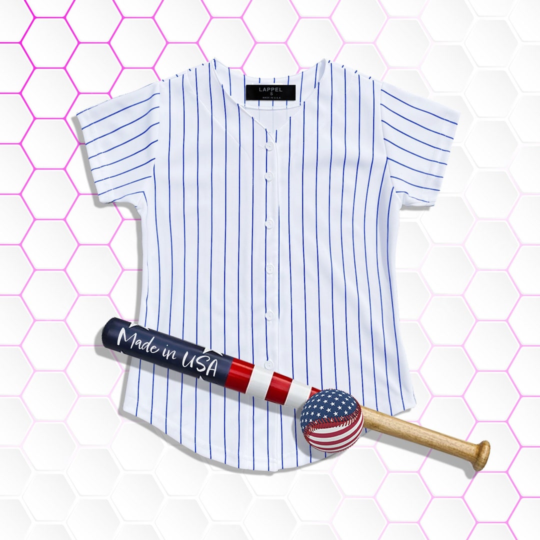 Women Pinstripe Baseball Button Down Jersey College Sports Team ...