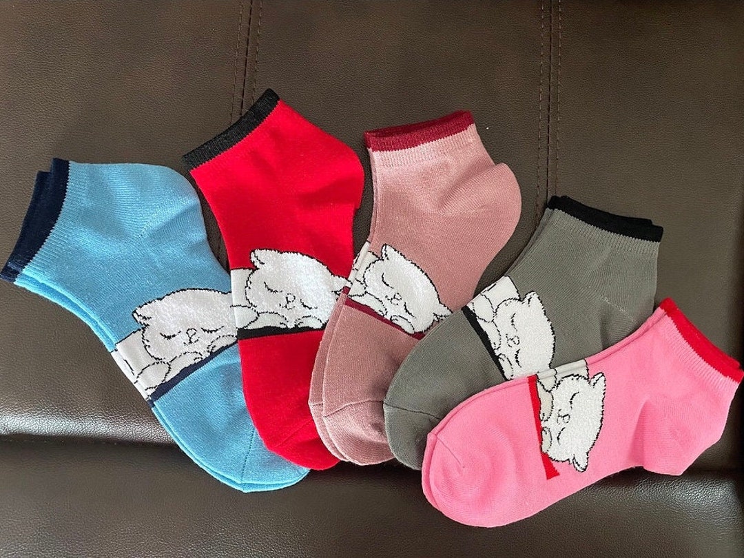 Adorable Ladies Cat Socks Cat Themed Ankle Socks Cat Lover Socks Bright ...