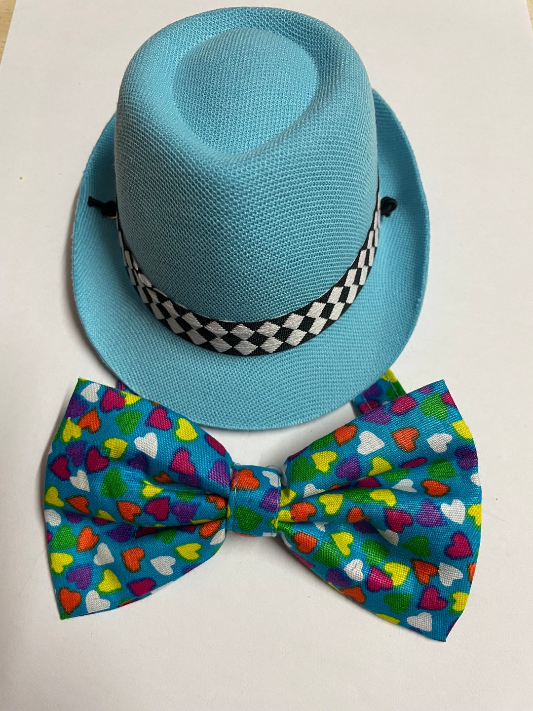 Cute Dog Hat Tie Set Bright Fedora and Bow Tie Matching Set Pet Hat Cat ...
