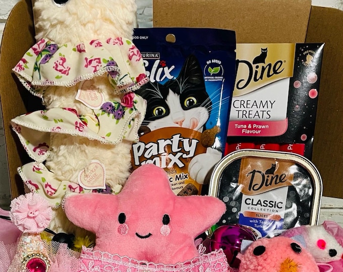 Gorgeous Pink Cat Kitten Gift Box Hamper Gifts for Cat Present for Cat ...