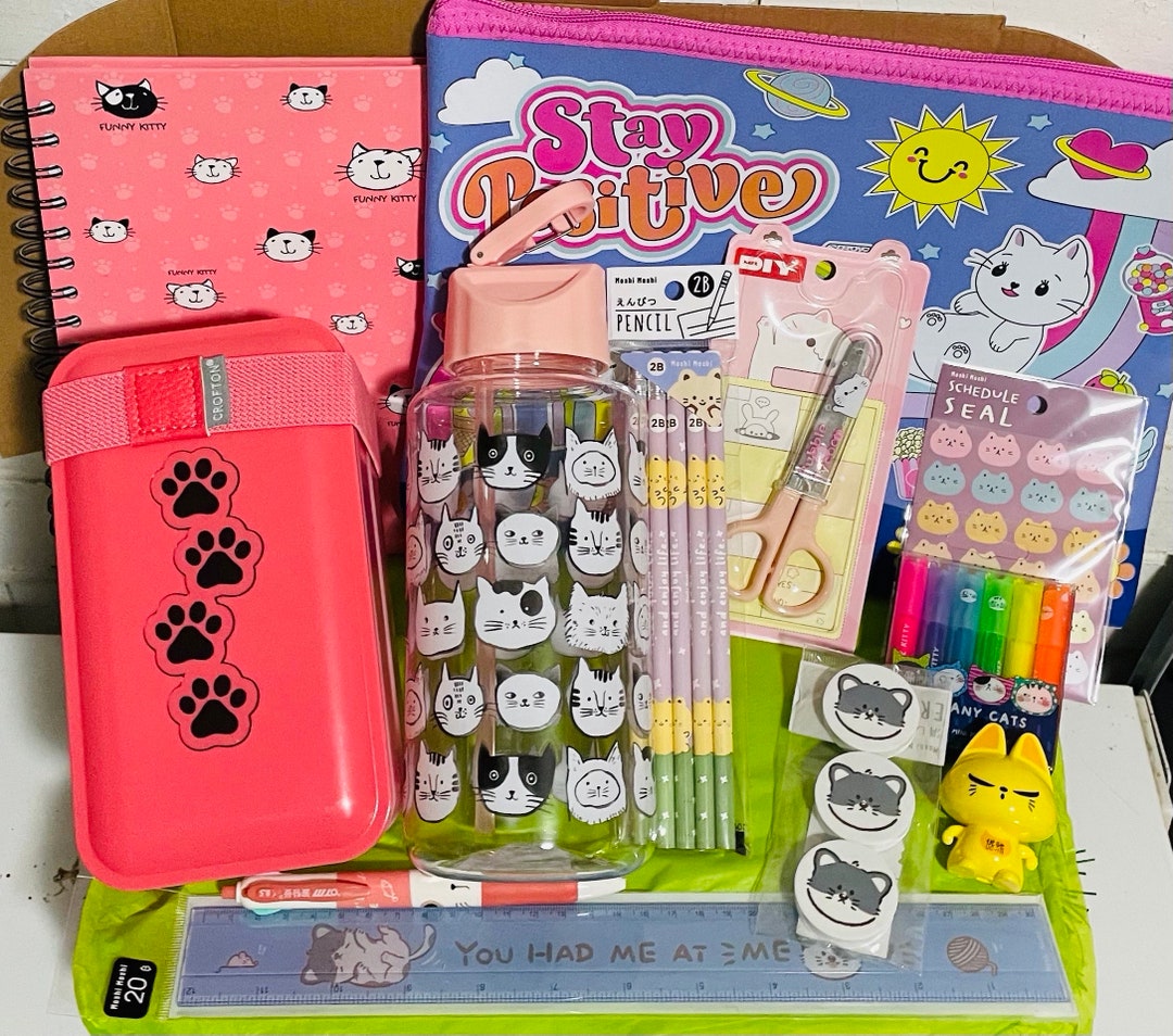 School Cat Lovers Stationary Gift Box Kids Stationary Hamper School ...
