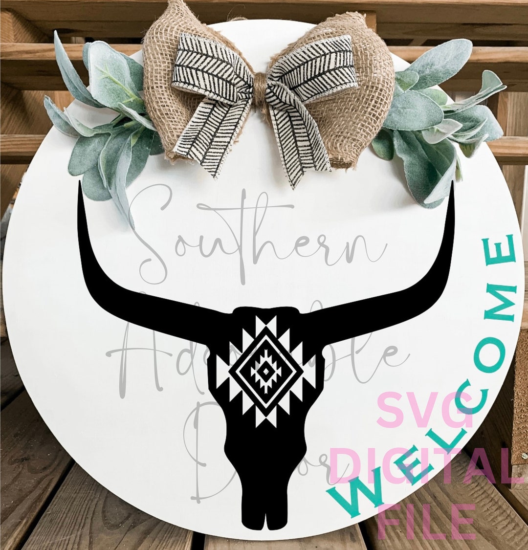 Aztec Cow Skull Svg, Cow Skull Svg, Western Svg, Western Door Hanger ...