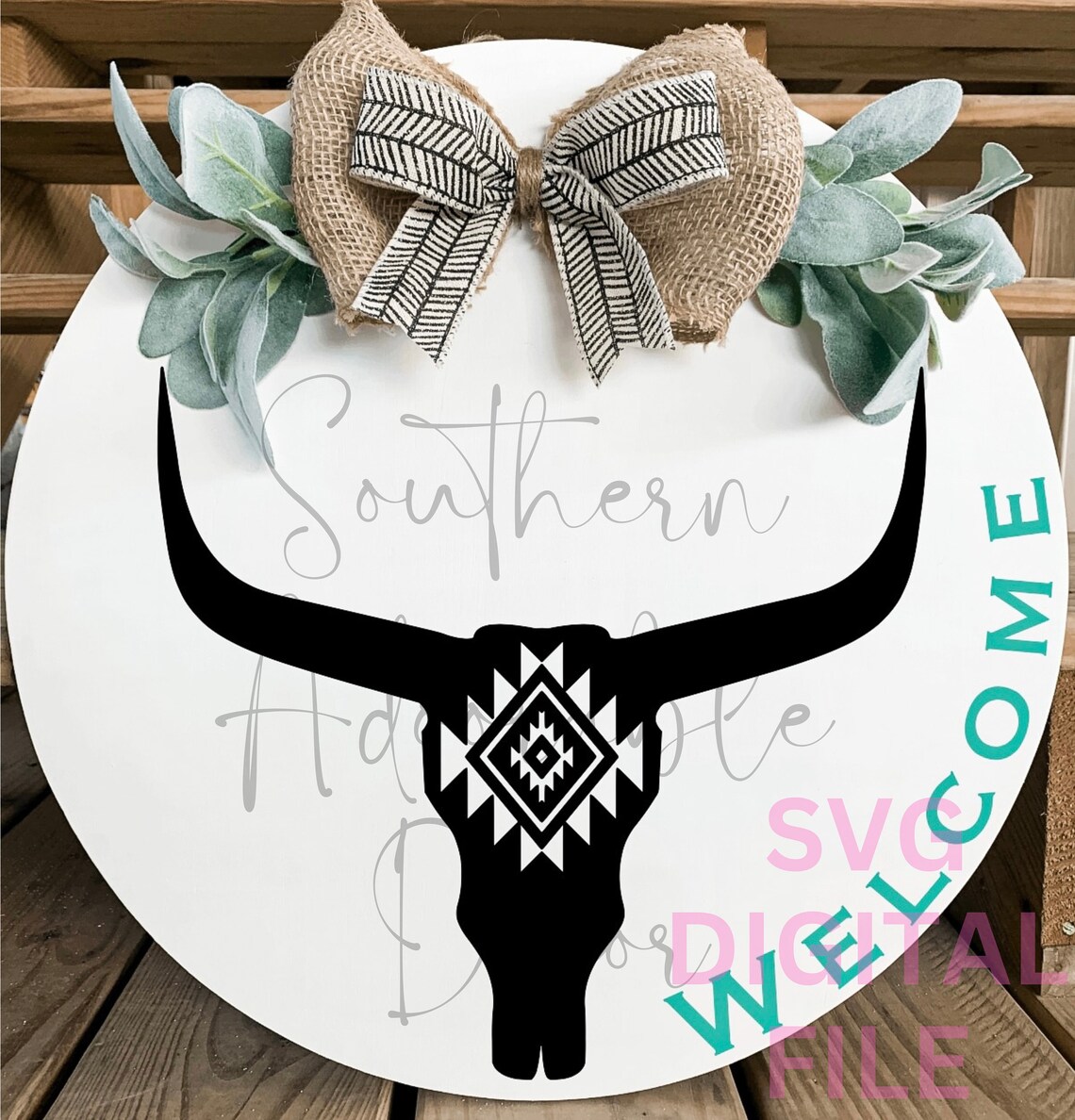 Aztec Cow Skull Svg, Cow Skull Svg, Western Svg, Western Door Hanger ...