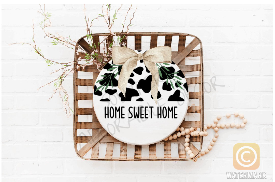 Cow Print Home Sweet Home Svg, Cow Print Svg, Door Hanger Svg - Etsy