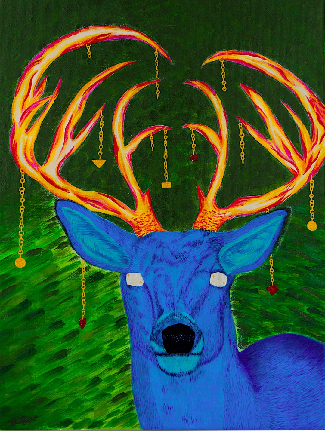 Fantasy Blue Deer Painting Acrylic Art Nature Decor on Stretched Canvas ...