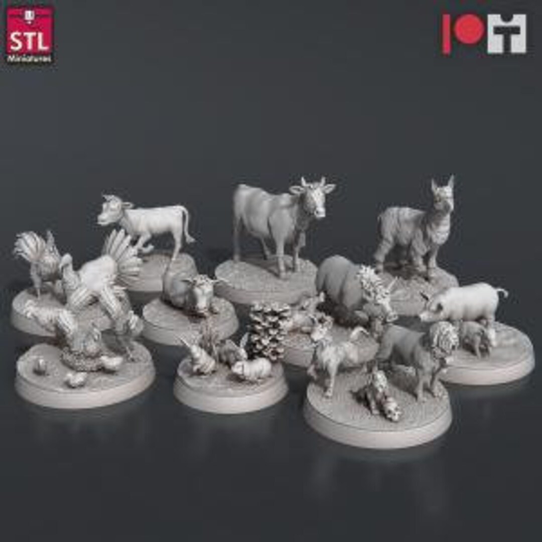 Farm Animal Set STL Miniatures 12k 3D Prints Tabletop Miniatures 28mm ...