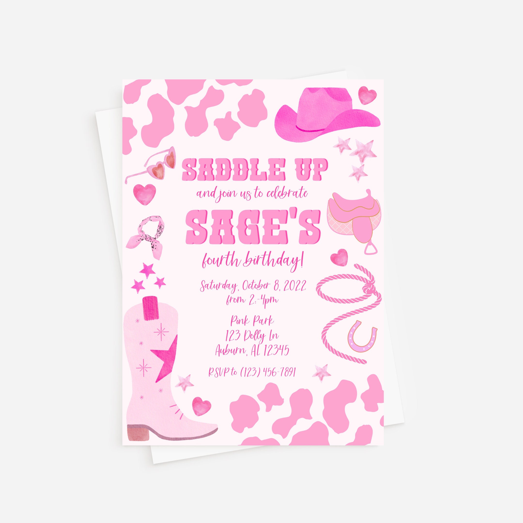 Cowgirl Western Pink Birthday Party Invitation | Digital Download ...