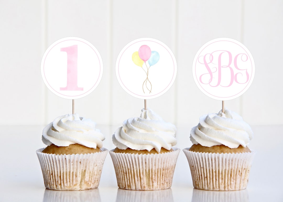 Watercolor Pink Girl Birthday Cupcake Toppers | Digital Download | H106 ...