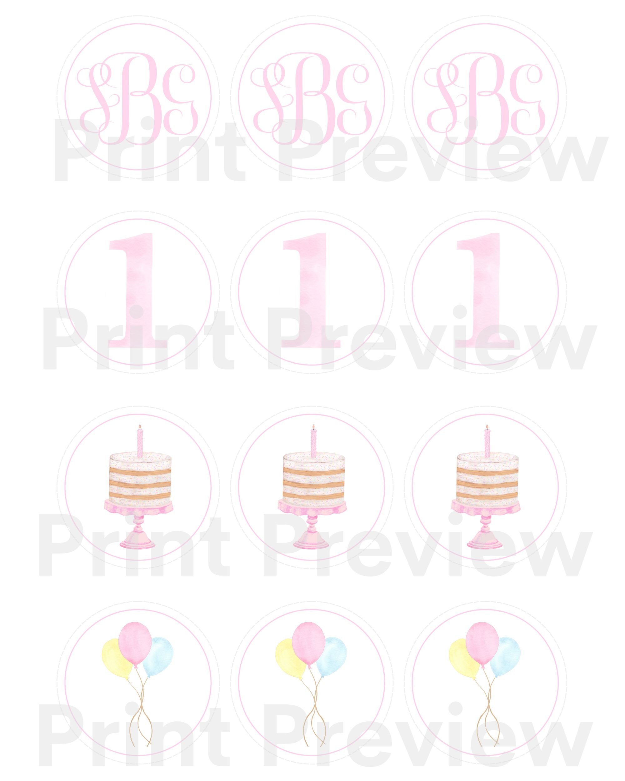 Watercolor Pink Girl Birthday Cupcake Toppers | Digital Download | H106 ...