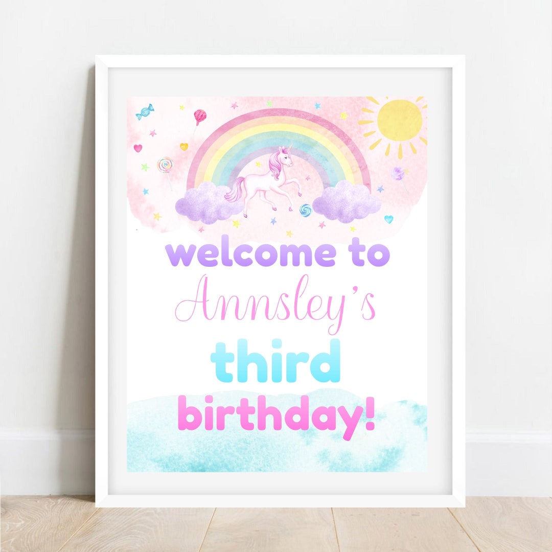 Unicorn Threenage Dream Birthday Party Welcome Sign | Digital Download ...