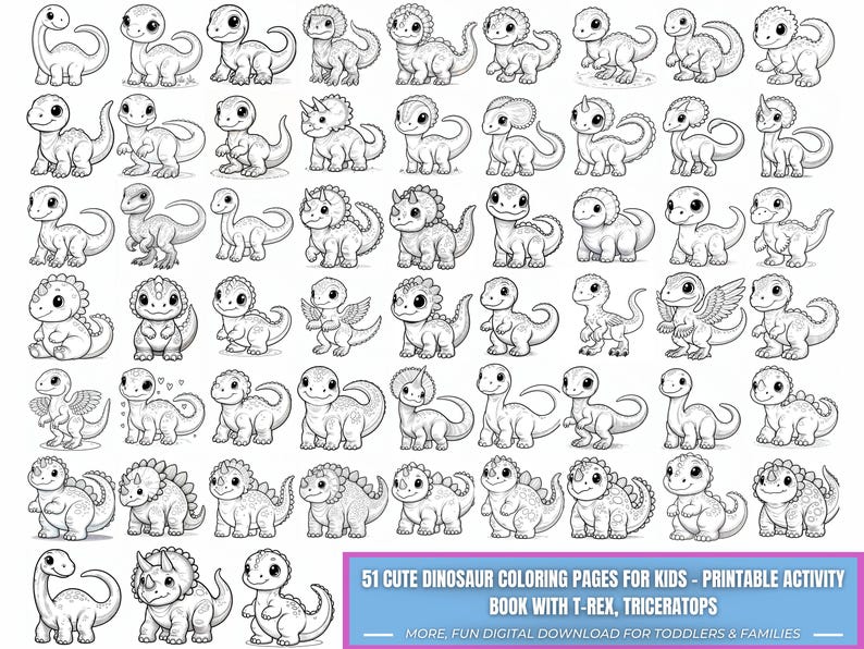 51 Adorable Dinosaur Coloring Pages for Kids Printable Activity Book ...