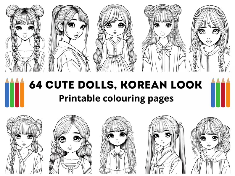 Cute Dolls Korean Look. Coloring Pages. Digital Cutedolls Korean Look ...