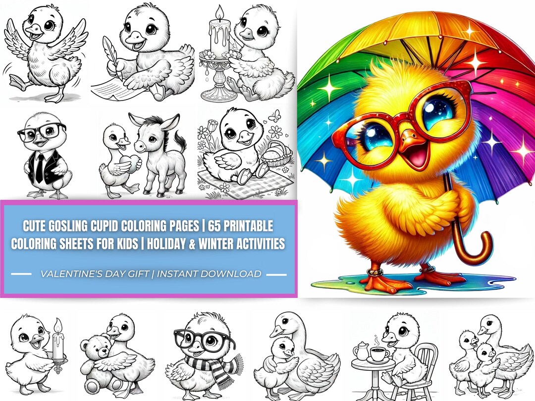 Cute Gosling Coloring Pages Bundle | Valentine’s Day & Winter Holiday ...