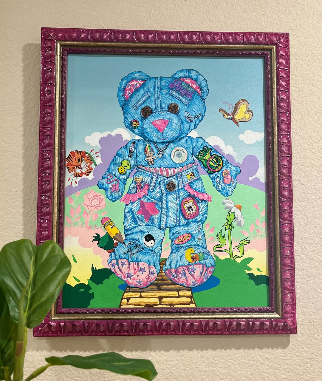 90s Nostalgia Art, Doodle Bear Wall Art, 90s Aesthetic Painting, 1990s ...