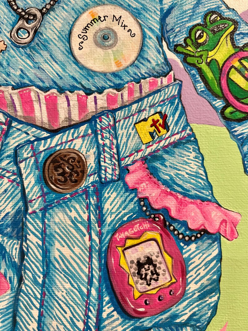 90s Nostalgia Art, Doodle Bear Wall Art, 90s Aesthetic Painting, 1990s ...