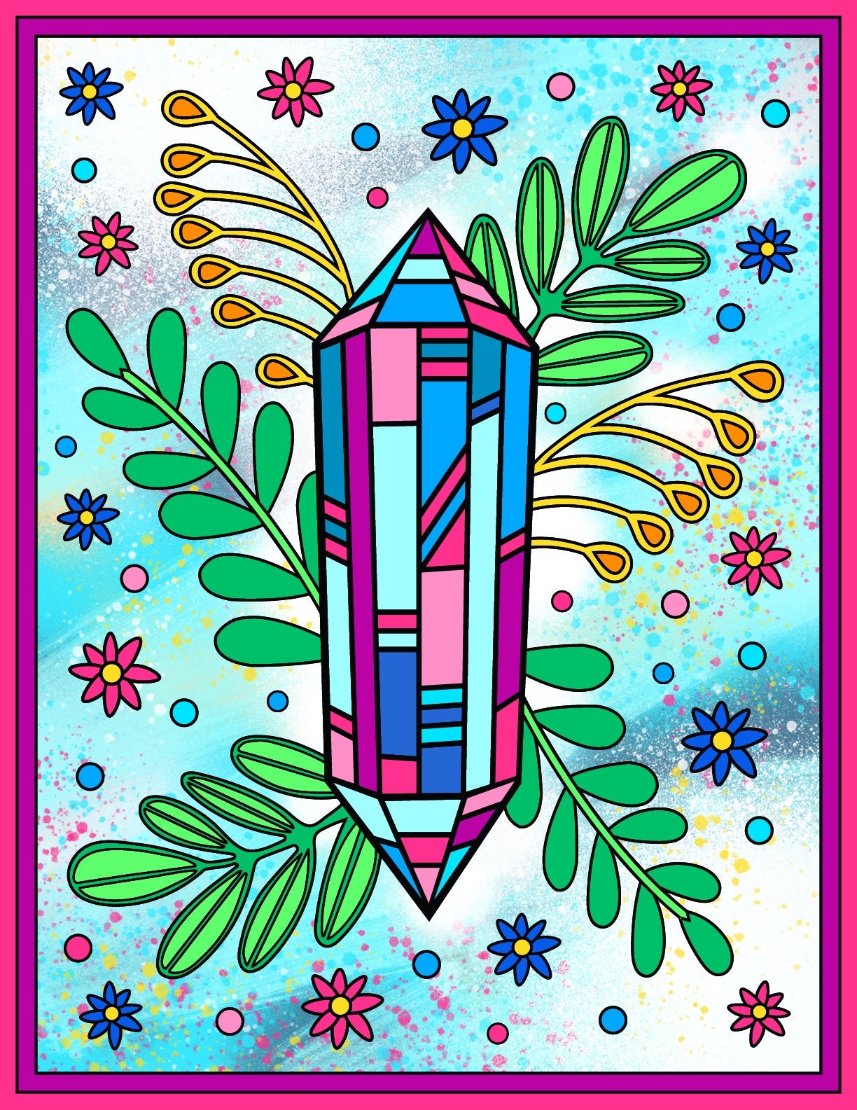 Crystal Gemstone Easy Coloring, Leaves, Flowers, Coloring Page ...