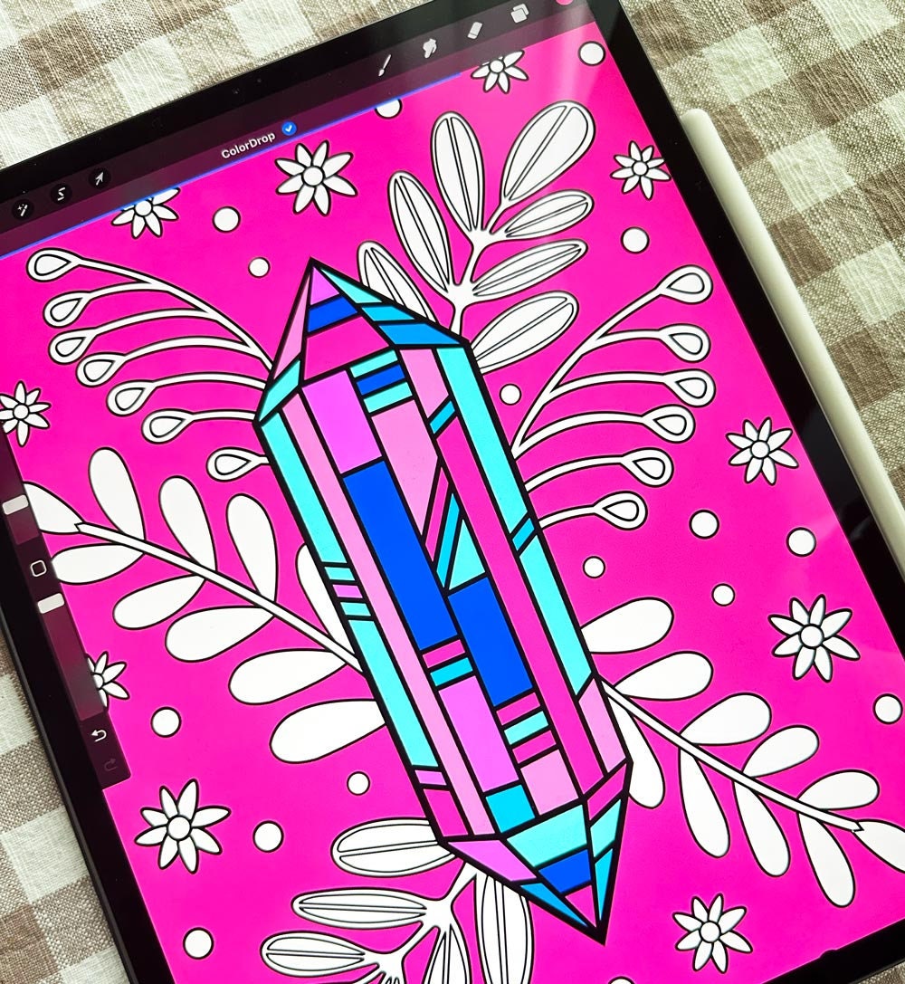 Crystal Gemstone Easy Coloring, Leaves, Flowers, Coloring Page ...